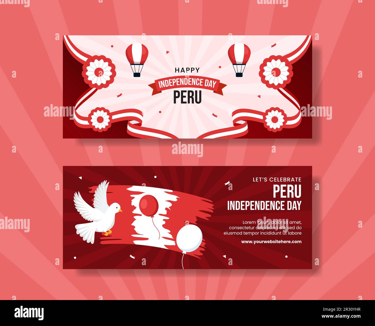 Peru Independence Day Horizontal Banner Illustration Cartoon Hand Drawn ...