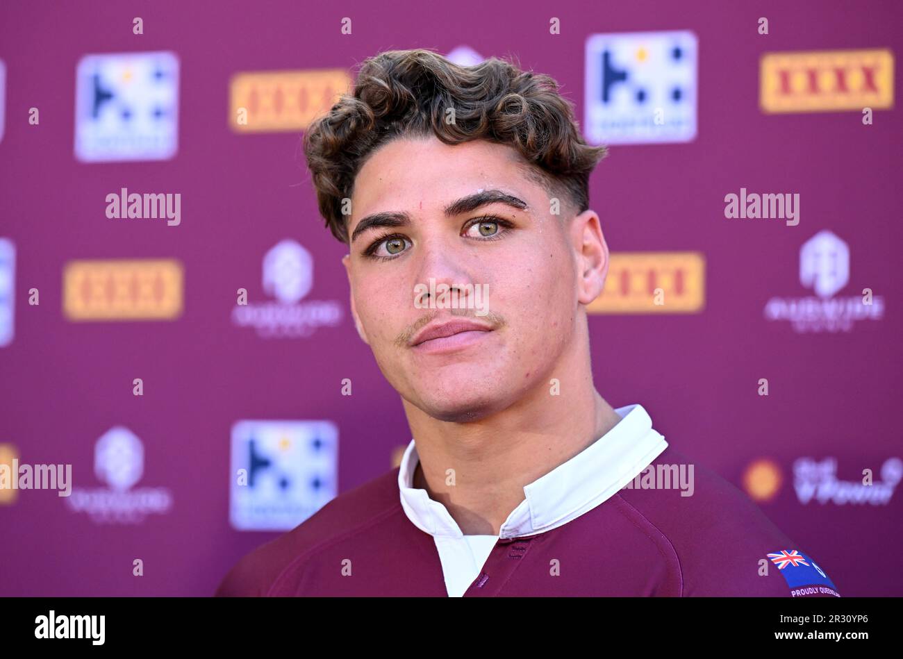 Reece Walsh of the Maroons is seen talking to the media during the 2023 ...