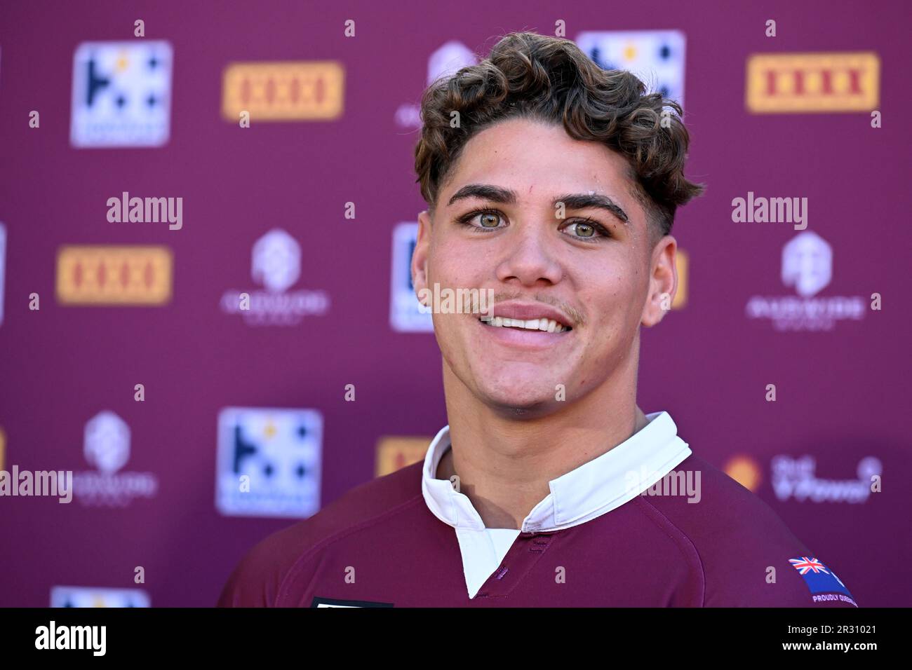 Reece Walsh of the Maroons is seen talking to the media during the 2023 ...