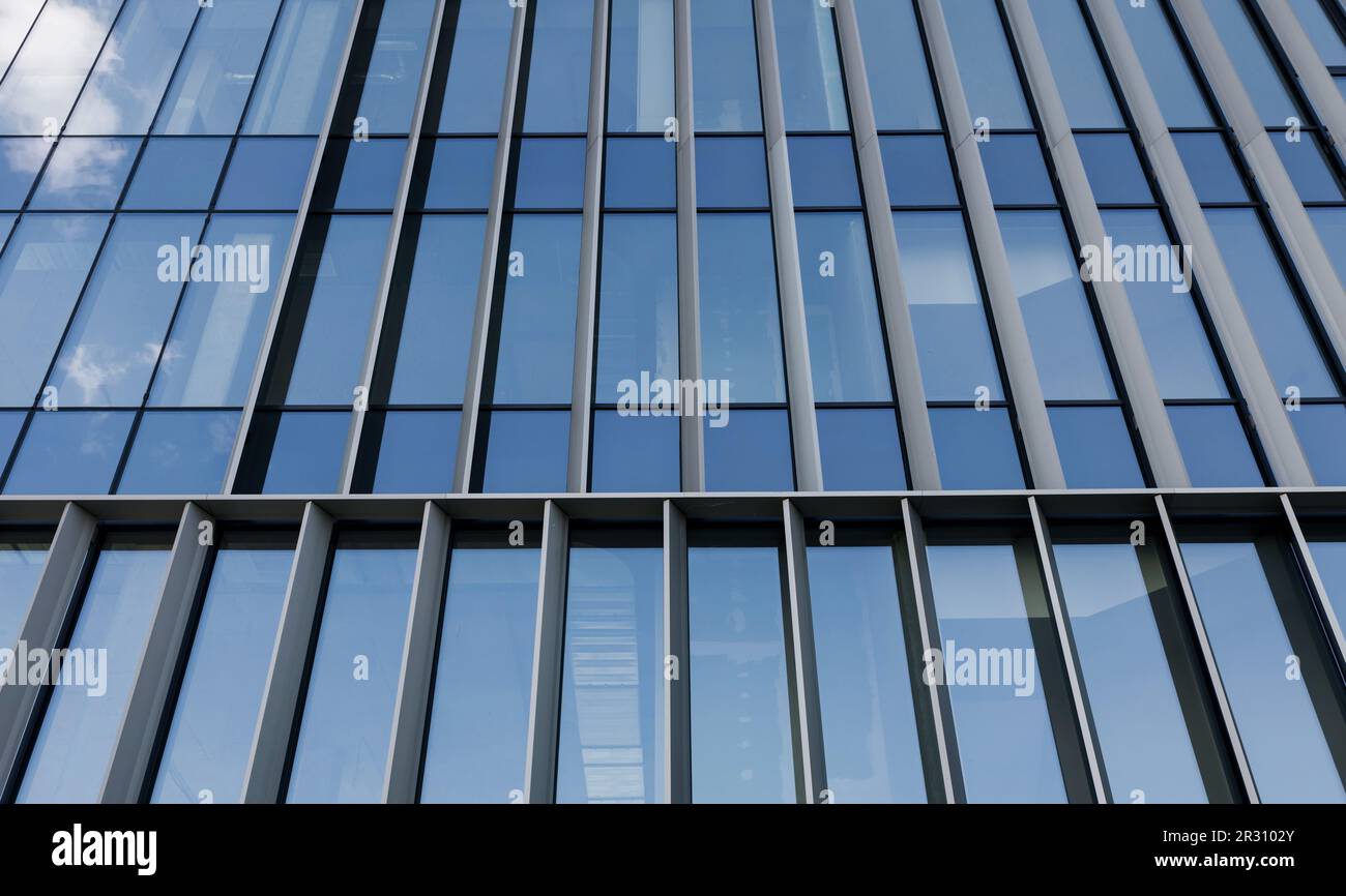 Glass building with transparent facade of the building. Abstract modern ...