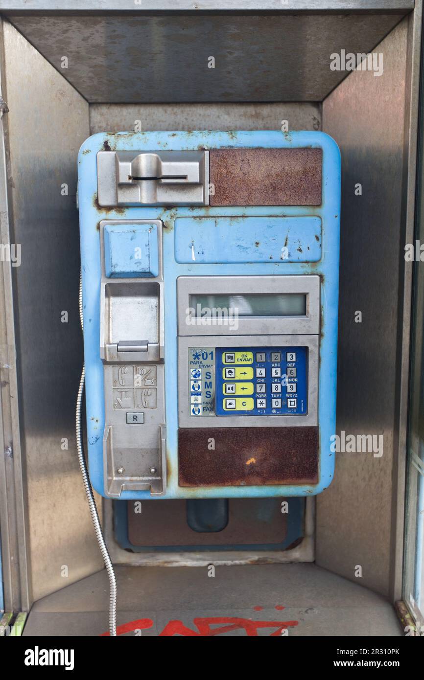 Telephone booth, in Gijón, Asturias, Spain. It is a small structure ...