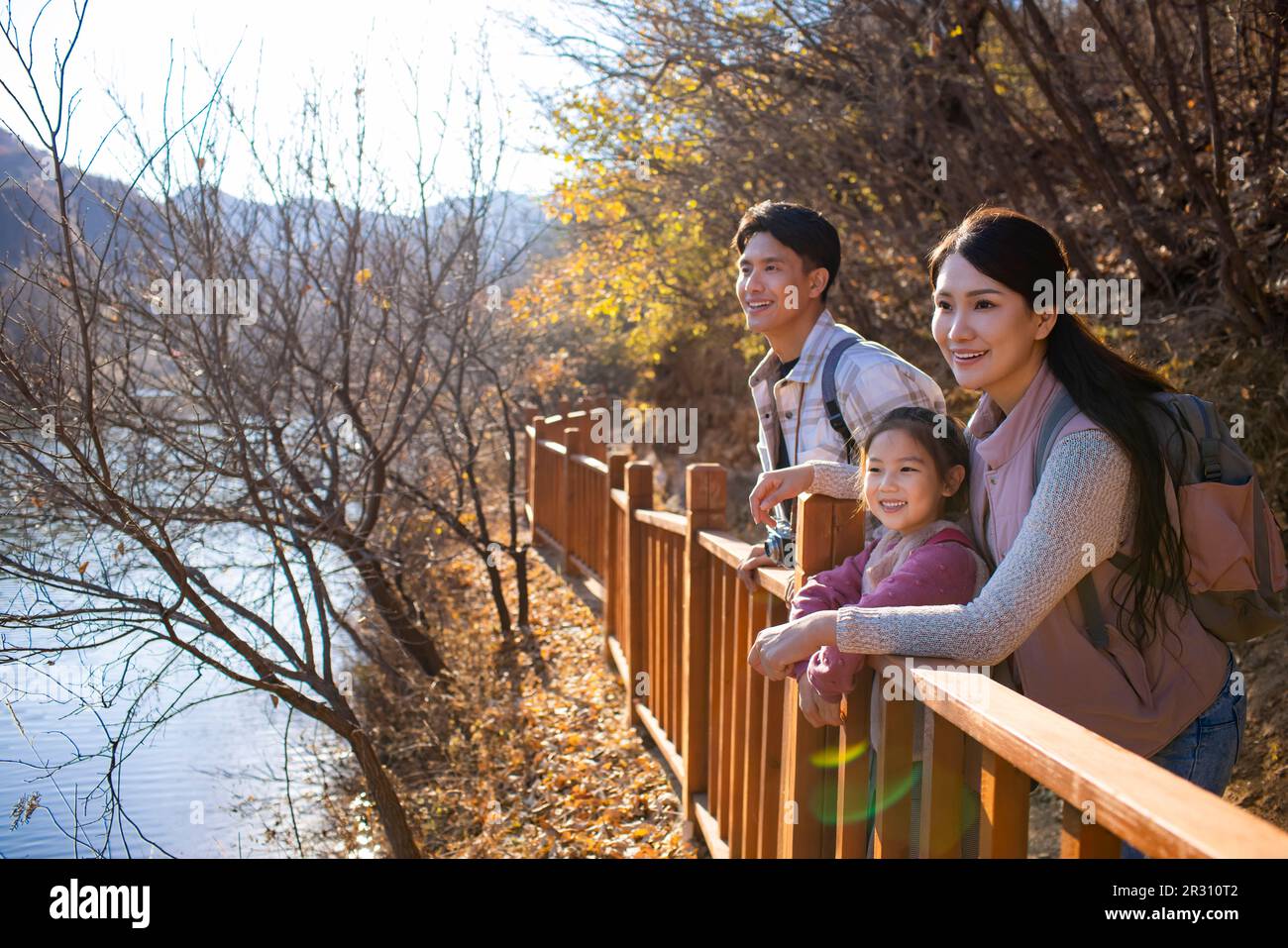 Cheerful young family enjoying the beautiful natural scenery Stock ...