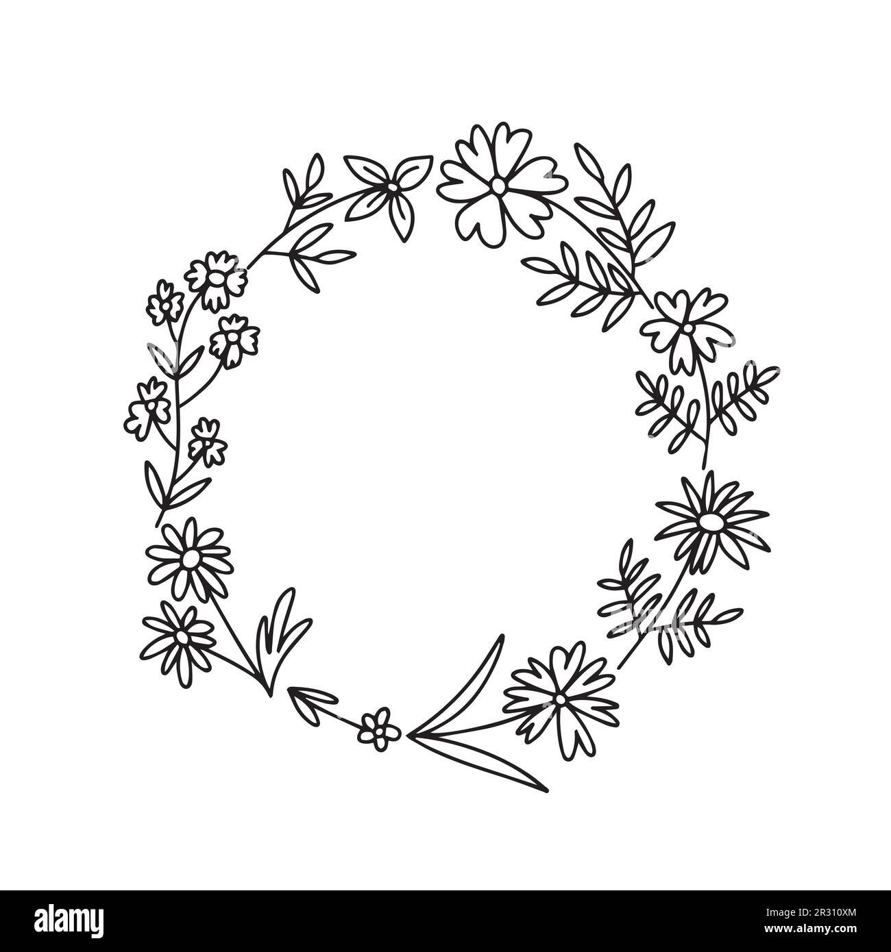 Vector wreath with doodle flowers Stock Vector Image & Art - Alamy
