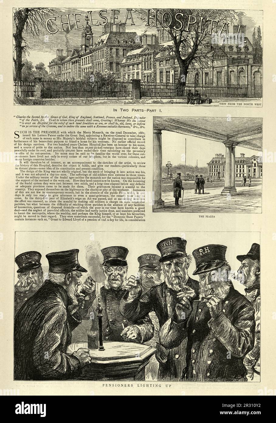 Vintage illustration of Royal Chelsea Hospital, London, Pensioners ...