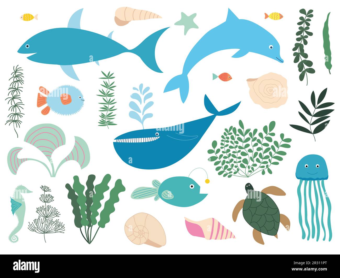 Vector sea animals and plants set Stock Vector Image & Art - Alamy