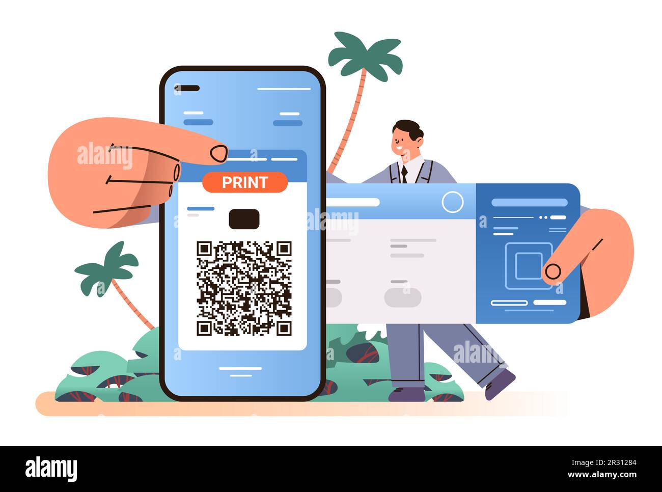 man printing e-tickets via mobile app online booking searching for ...