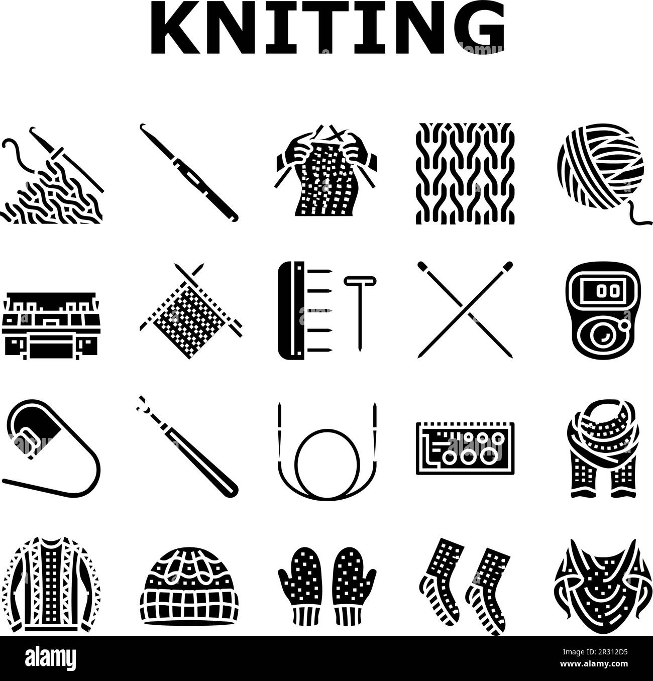 knitting wool thread knit craft icons set vector Stock Vector Image ...