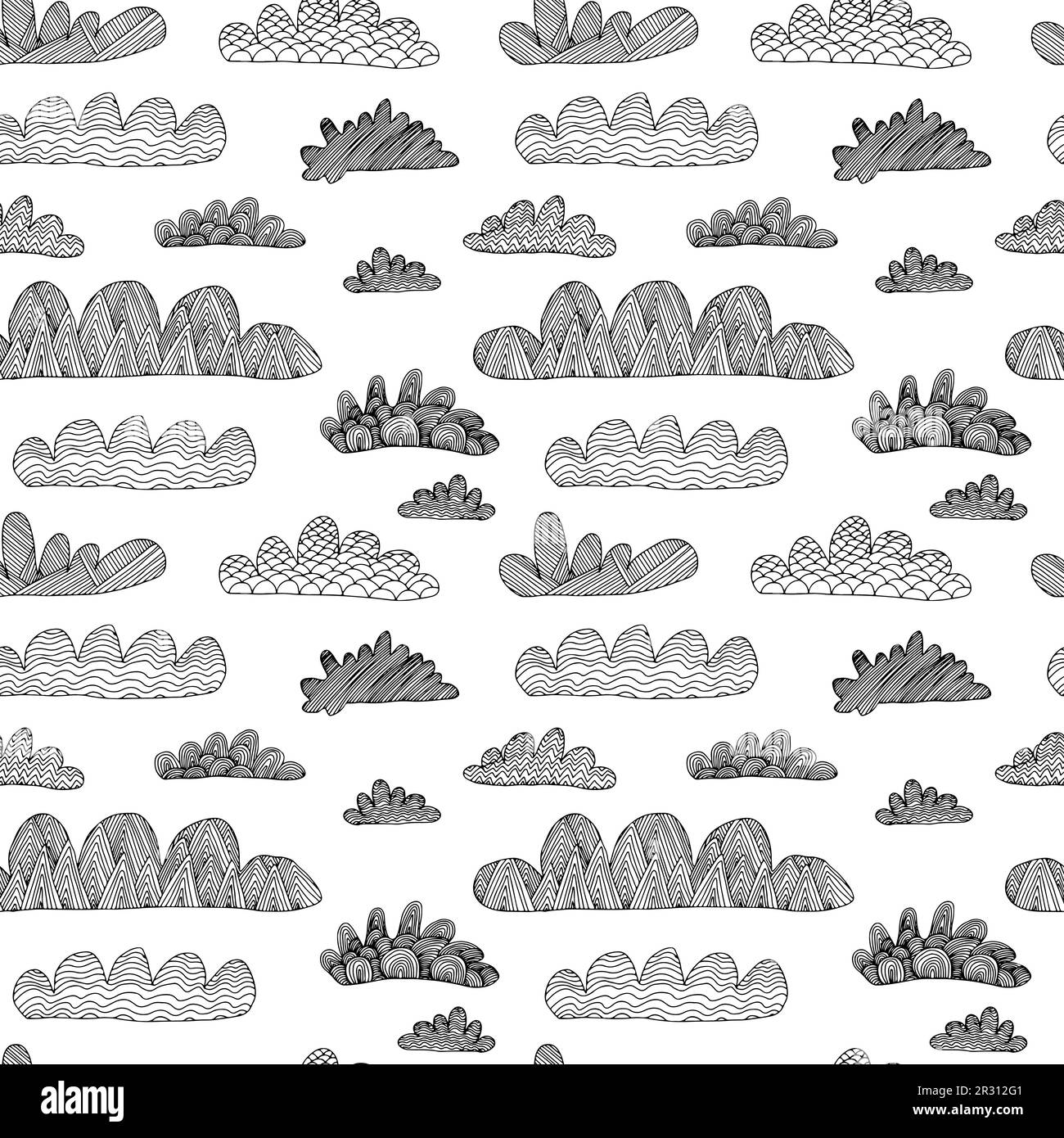 Clouds illustration seamless pattern Black and White Stock Photos ...