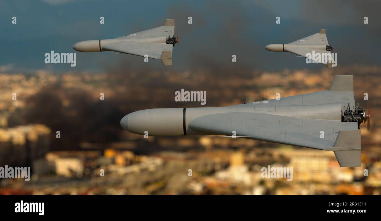 Loitering munitions system above the battlefield Stock Photo - Alamy
