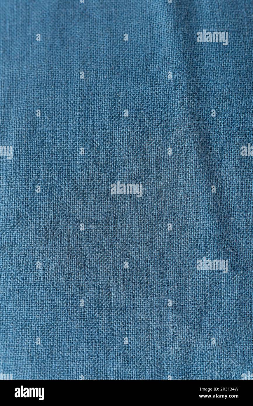 Classic blue color, vertical photo. Linen fabric blue background ...