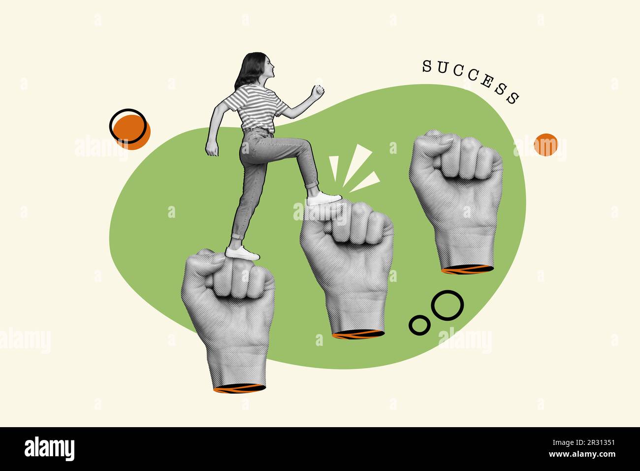 Picture banner artwork image collage of motivated girl go ahead step ...