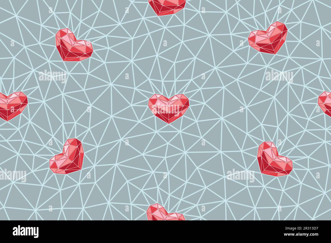 Geometric grid mesh from triangles and hearts - seamless pattern Stock ...