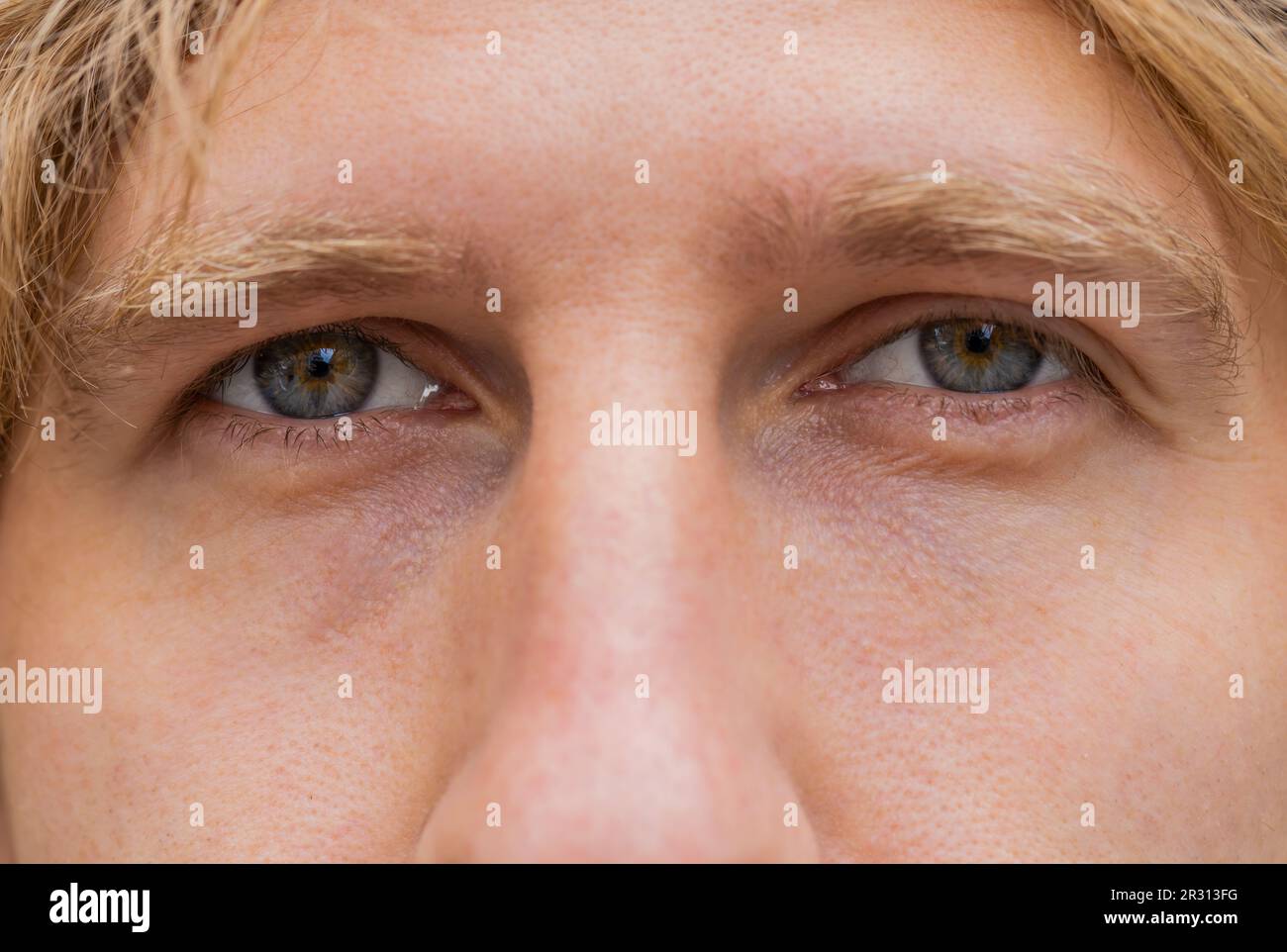 Extreme close-up macro portrait of face. Young adult beautiful redhead ...