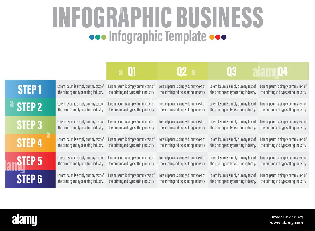 Six 6 Steps modern Timeline diagram calendar quarter with Months ...