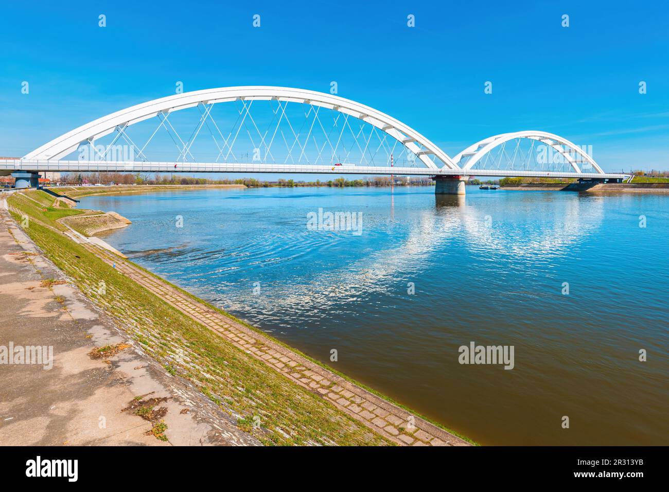 Zezelj bridge, a tied-arch bridge on Danube river in Novi Sad ...
