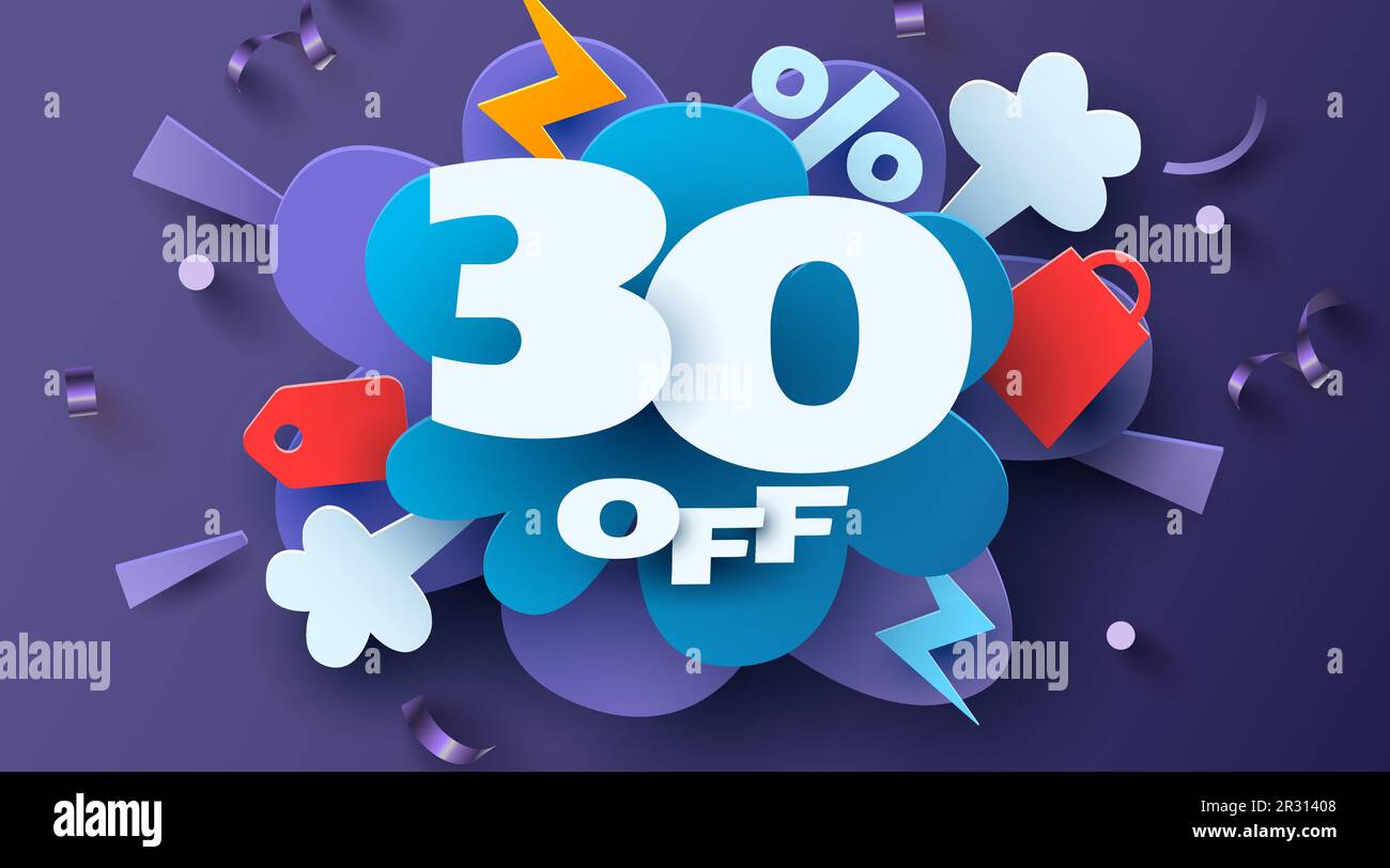 30 percent Off. Discount creative composition. Mega Sale. Vector ...