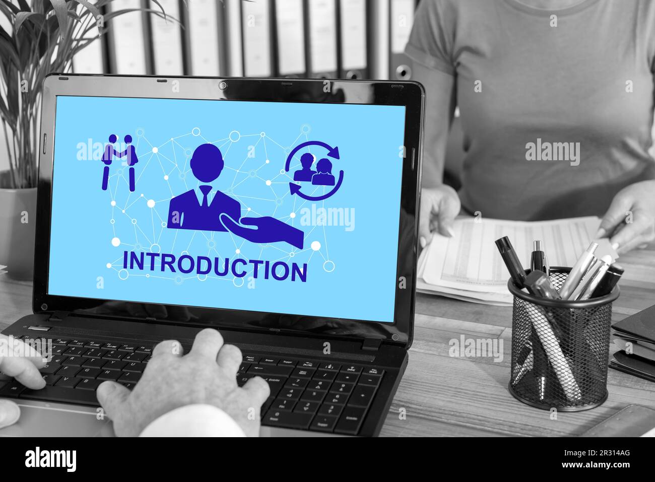 Laptop screen with introduction concept Stock Photo - Alamy