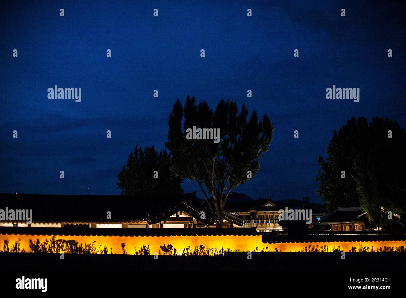 Lighted Suwon Hwaseong Fortress Night Stock Photo - Alamy