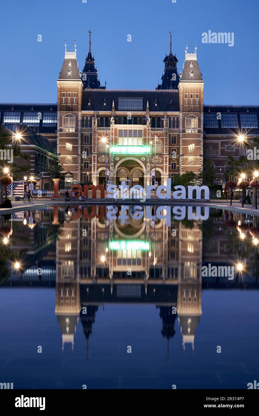 The famous Rijksmuseum building in Amsterdam just after sunset Stock ...