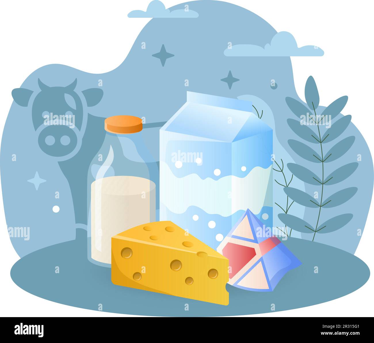 Milk product illustration. Package, bottle, cheese, diary. Editable ...
