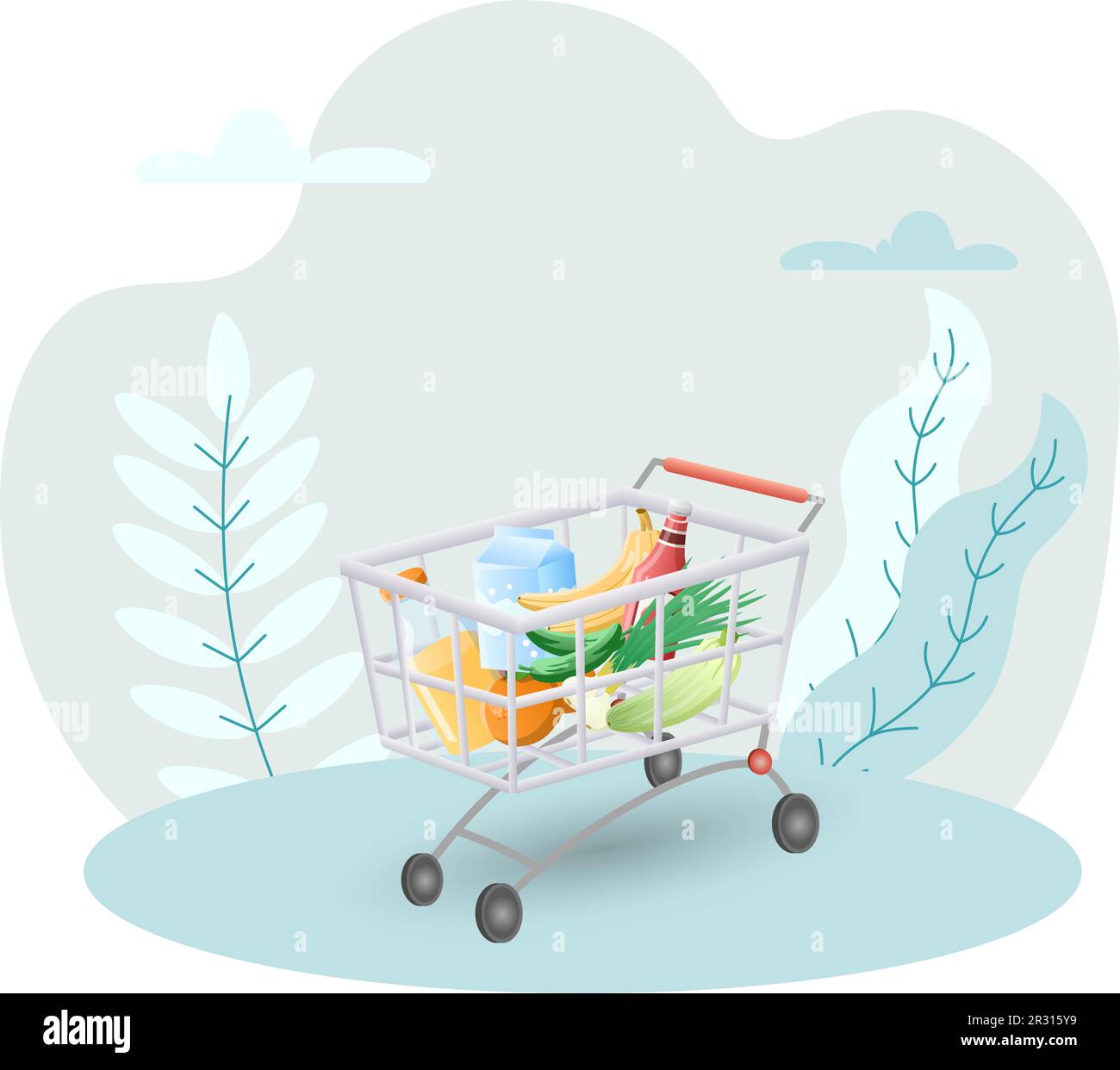 Trolley illustration. Cart, wheels, goods, green. Editable vector ...