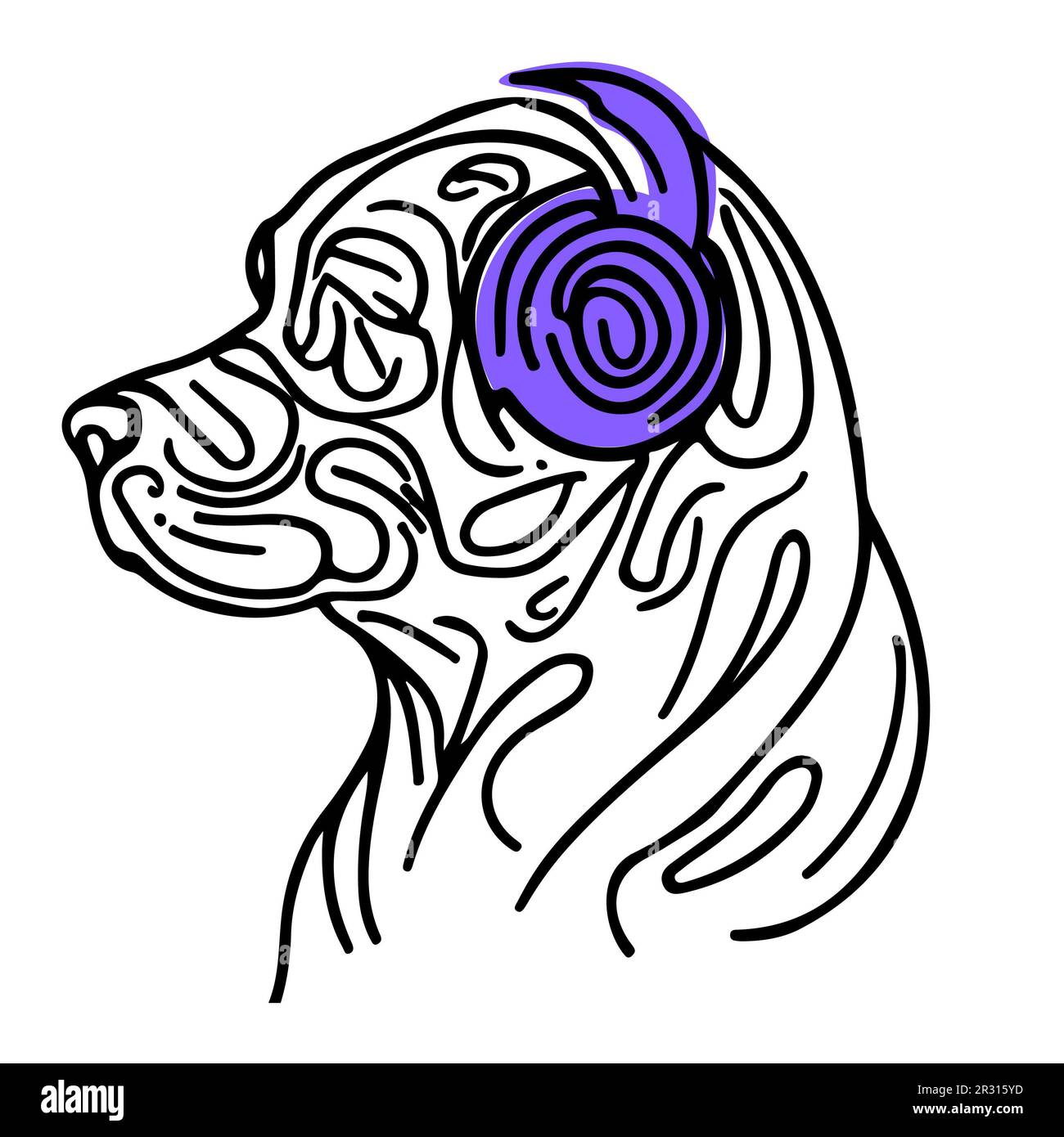 Dog Listening to music Dog wearing headphones line art vector ...