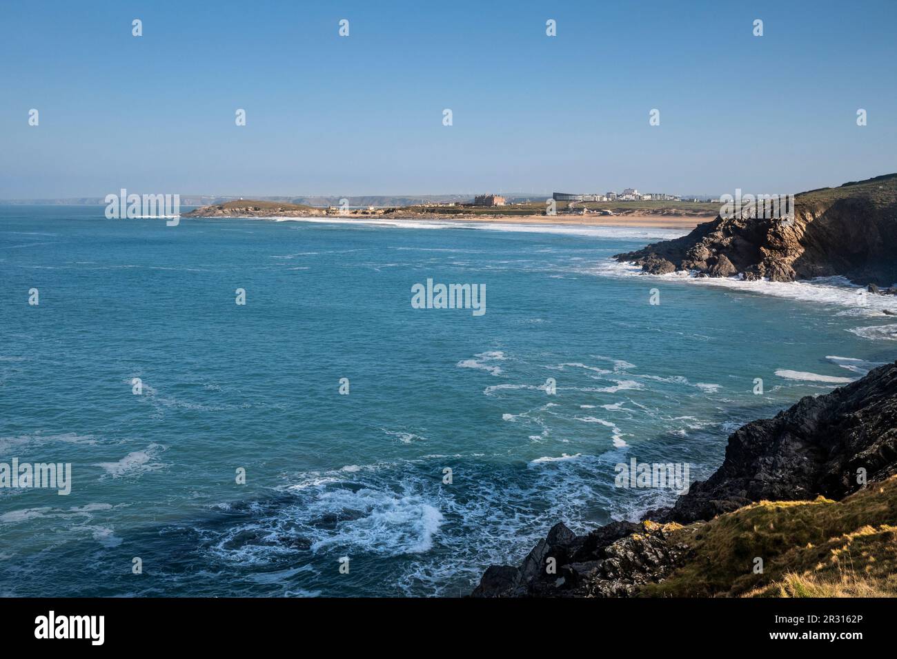 The view of Fistral Beach and Fistral Bay from Pentire Point East in ...