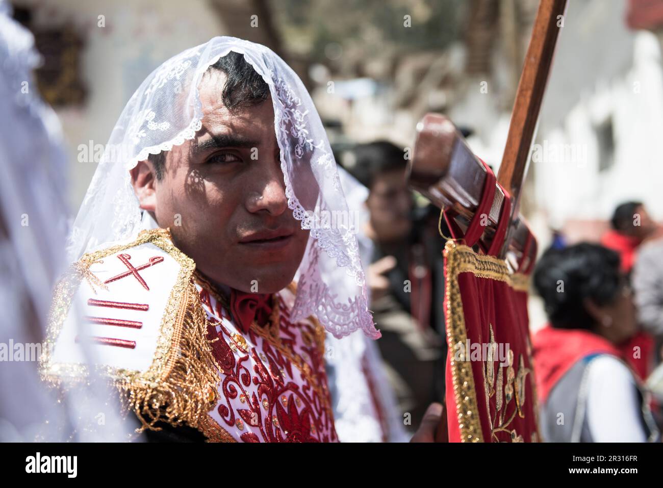 Peruvian man with typical costume during a traditional celebration ...