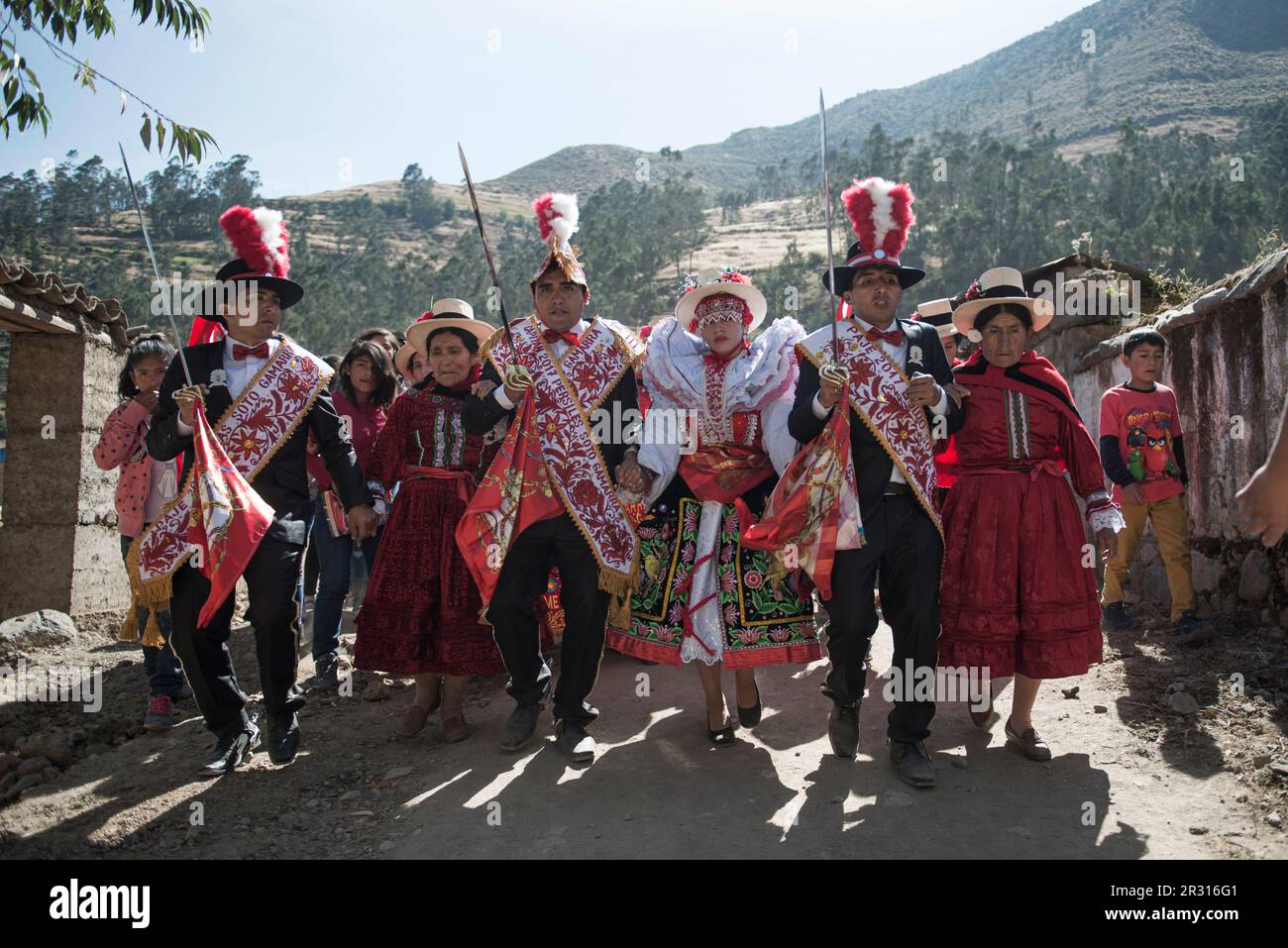 Peruvian men and women with typical costume during a celebration Stock ...