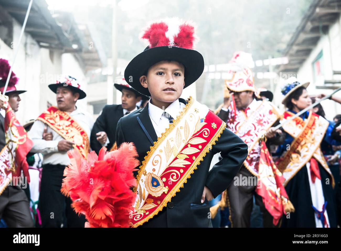 Peruvian boy with typical costume during a traditional celebration ...