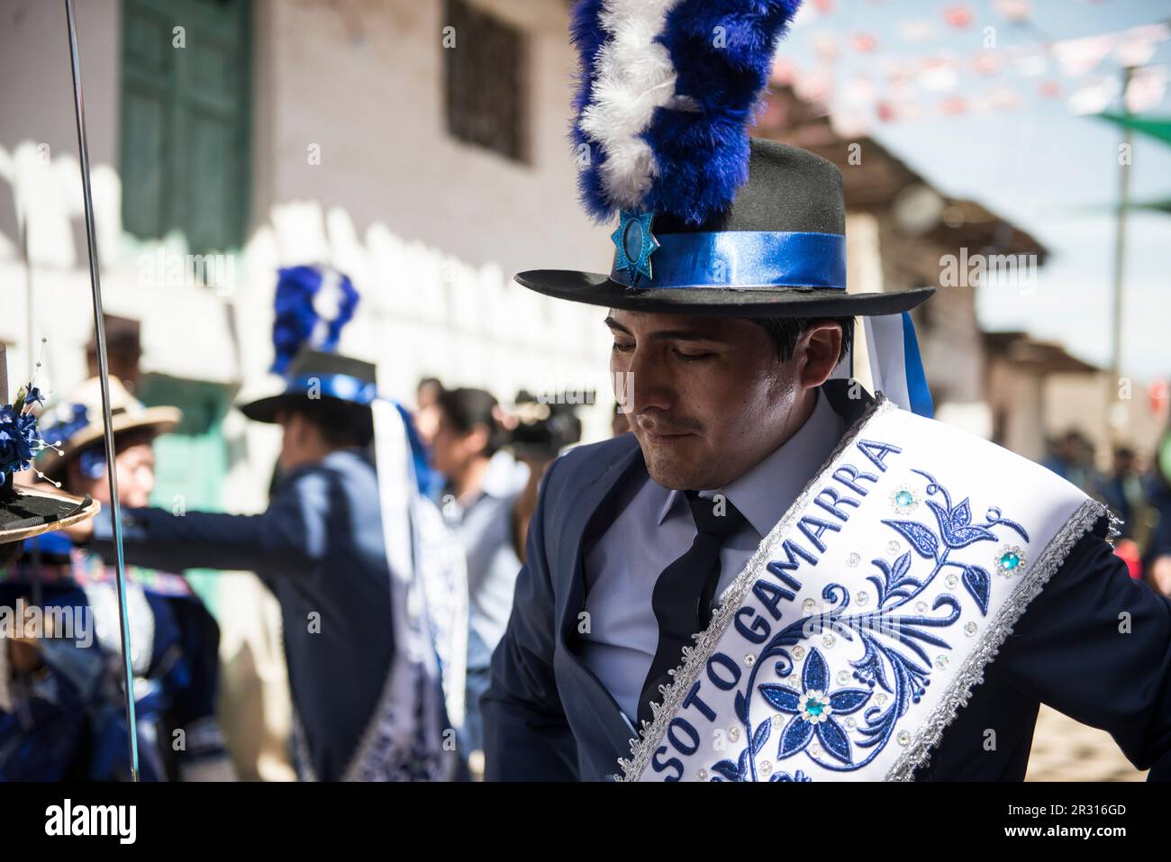 Peruvian man with typical costume during a traditional celebration ...