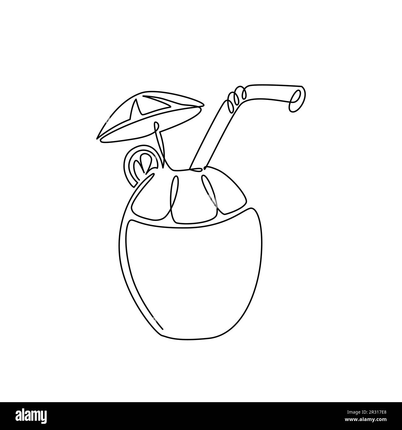 COCKTAIL LINE ART. Vector summer beach cocktail with coconut, lemon ...