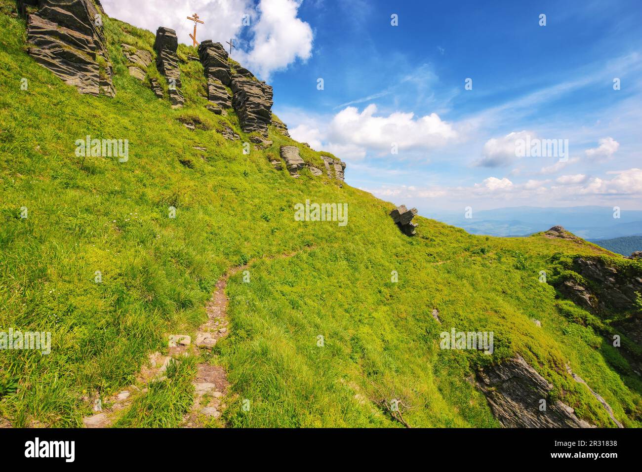 ukrainian carpathians watershed ridge adventures. terrain with stones ...