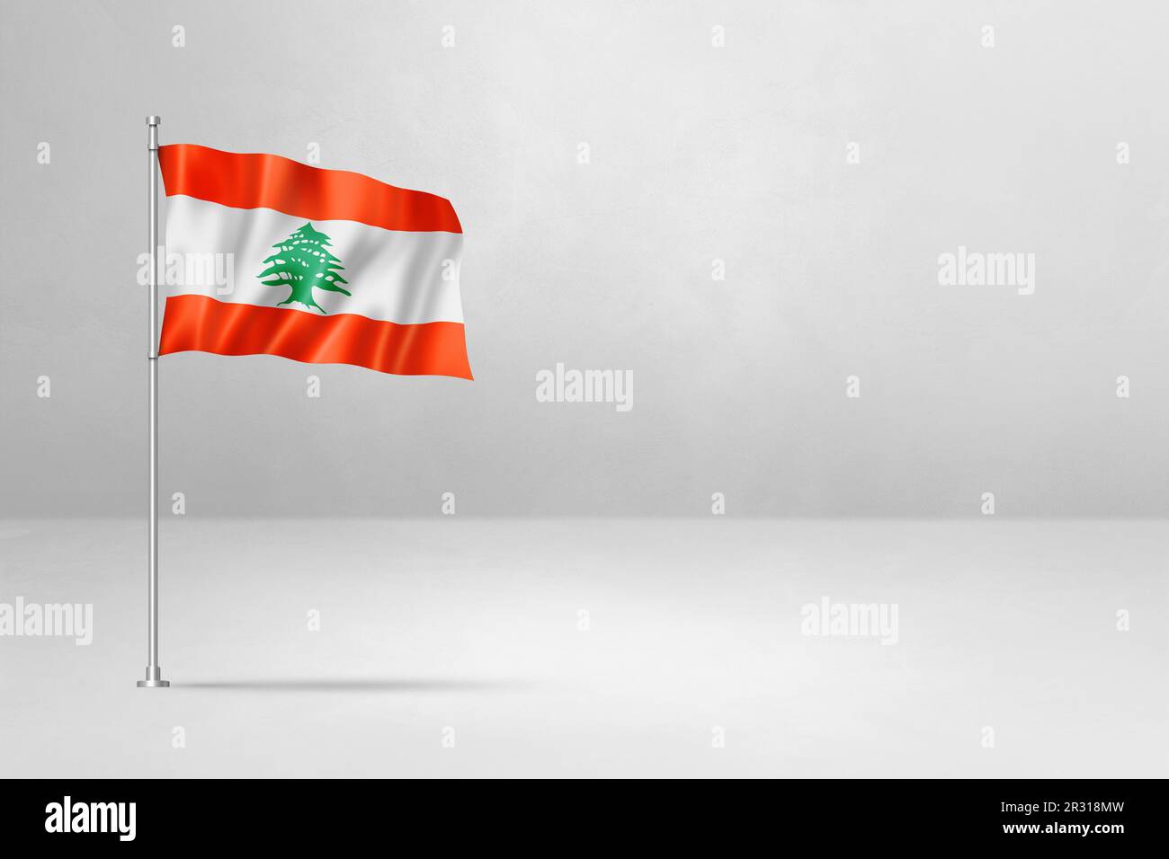 Lebanon flag, 3D illustration, isolated on white concrete wall ...