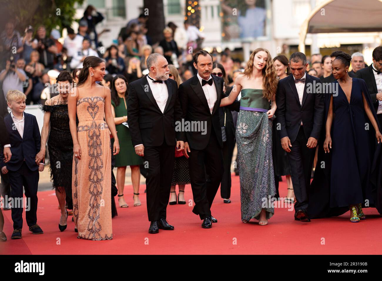 Junia Rees, Jude Law, director Karim Ainouz, and Alicia Vikander pose ...