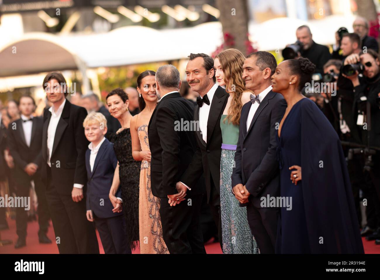 Junia Rees, Jude Law, director Karim Ainouz, and Alicia Vikander pose ...