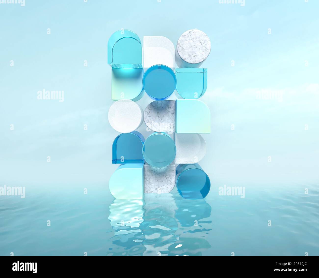 Round objects in water - colored geometric shapes 3d illustration Stock ...