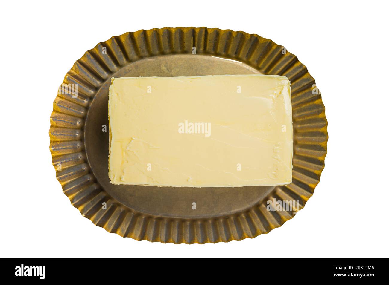 Butter block on steel plate. Isolated on white background Stock Photo ...