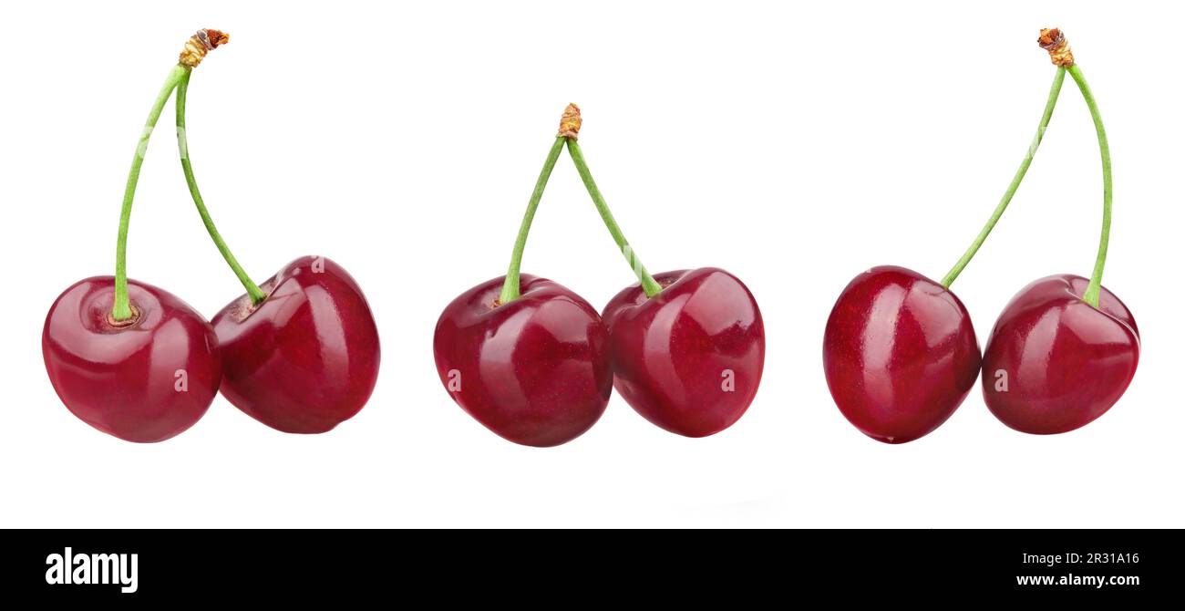 Ripe fresh red cherry isolated on white background. File contains ...