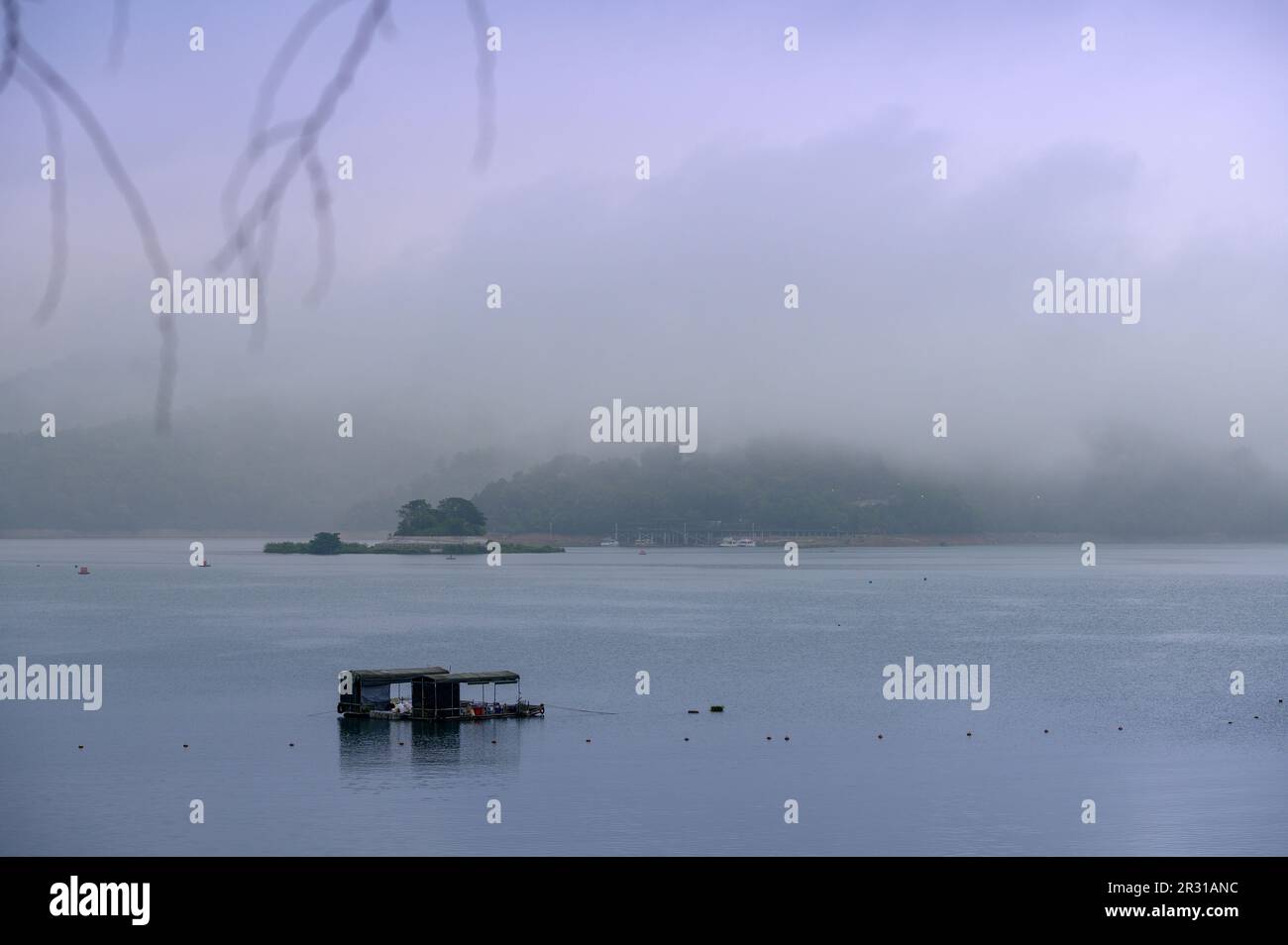 Dynamic clouds and wispy fog, delicate ripples on the lake. Sun Moon ...