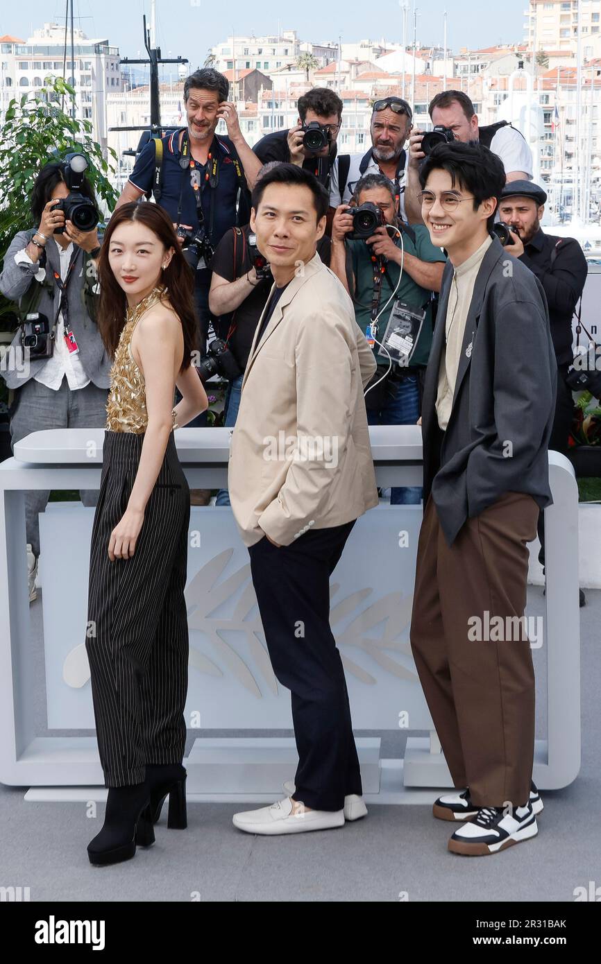 Dongyu Zhou, from left, director Anthony Chen, and Haoran Liu pose for ...