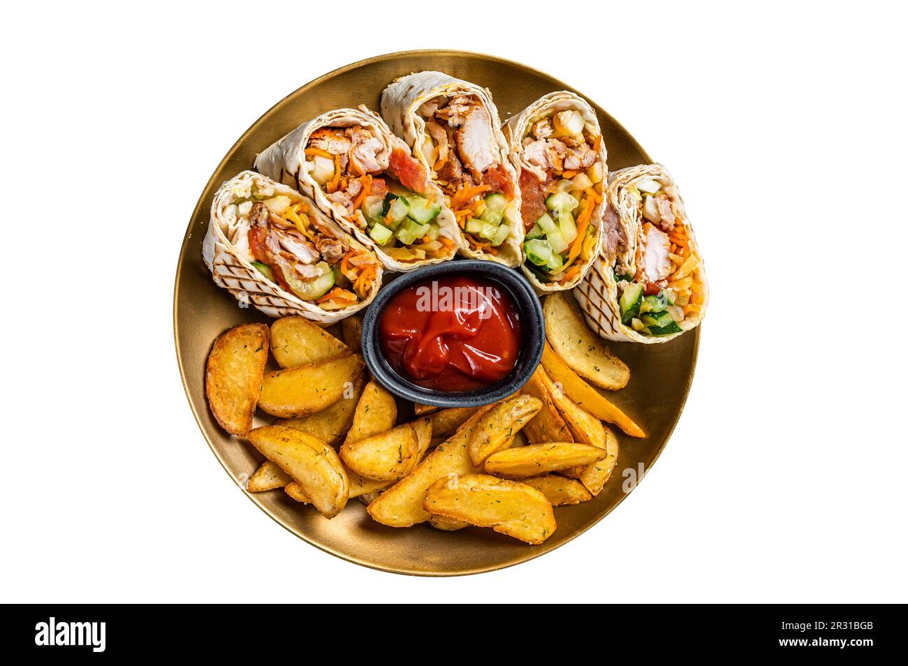 Chicken shawarma durum doner kebab with vegetable salad and french ...