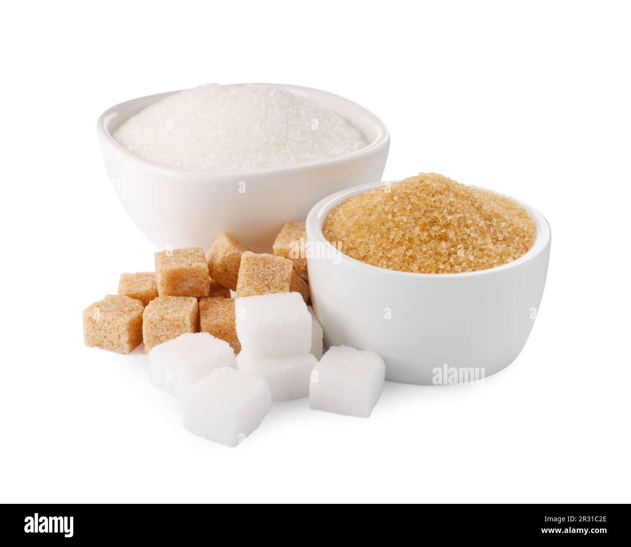 Different types of sugar on white background Stock Photo - Alamy