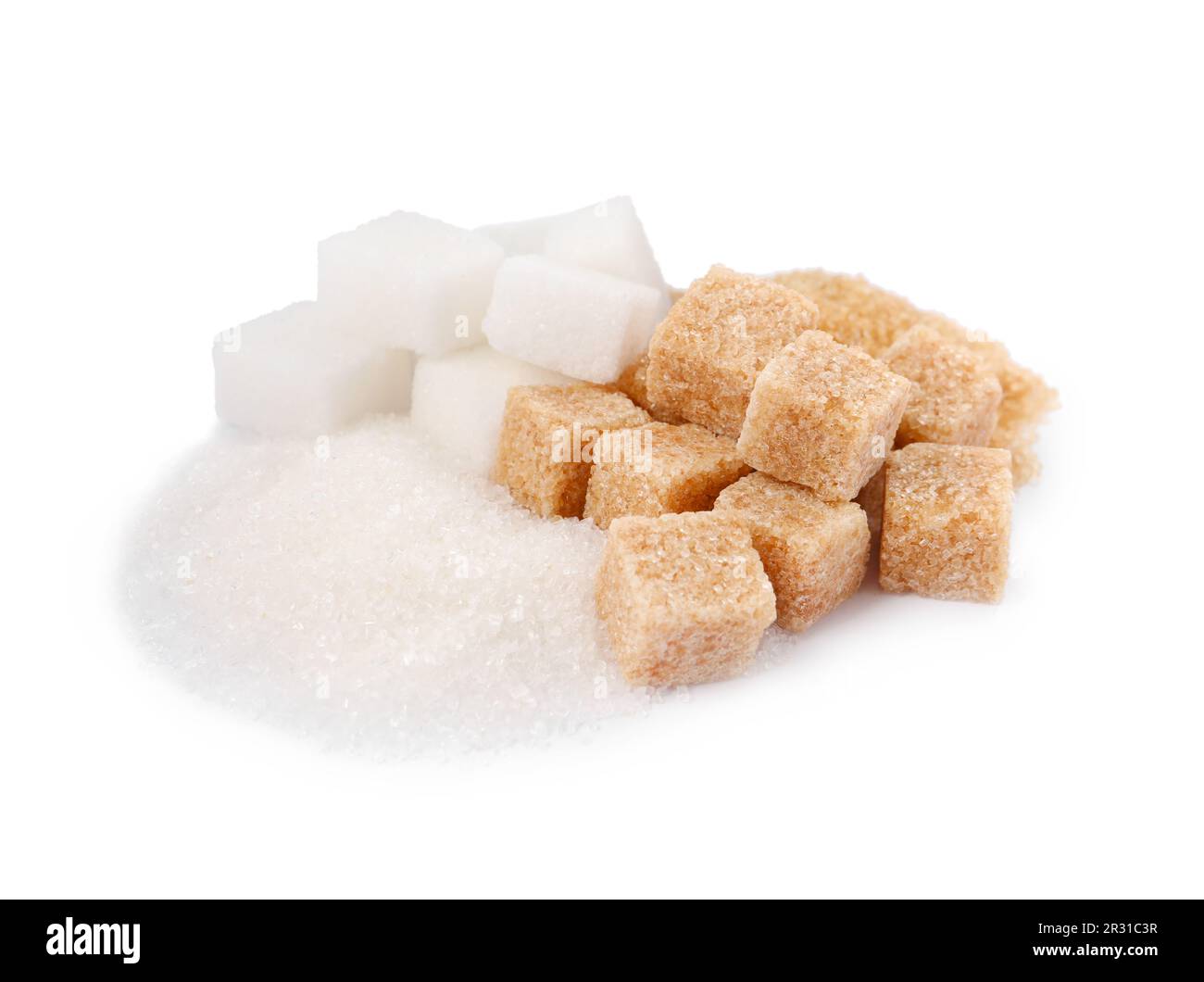 Different types of sugar on white background Stock Photo - Alamy