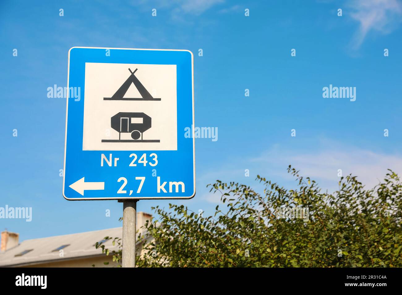 Road sign Camping Site Equipped With Power Sockets For Trailers against ...