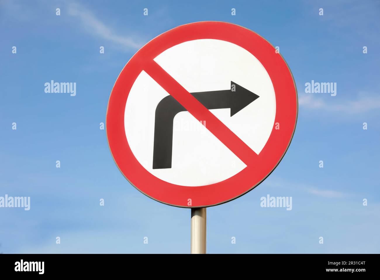 Road sign No Right Turn against blue sky outdoors Stock Photo - Alamy