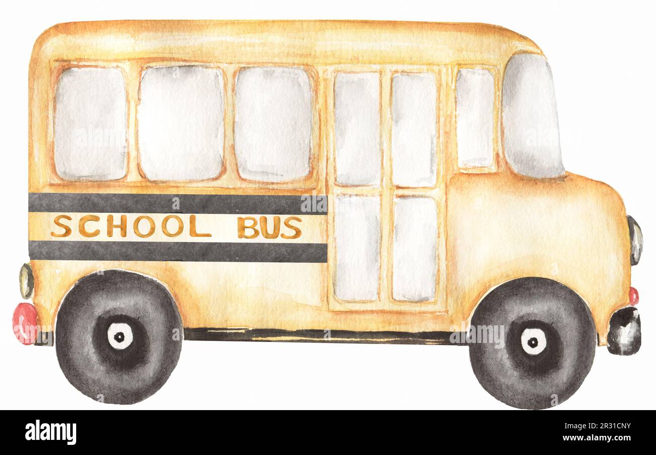 watercolor school bus, illustration. School elements, transport clipart ...