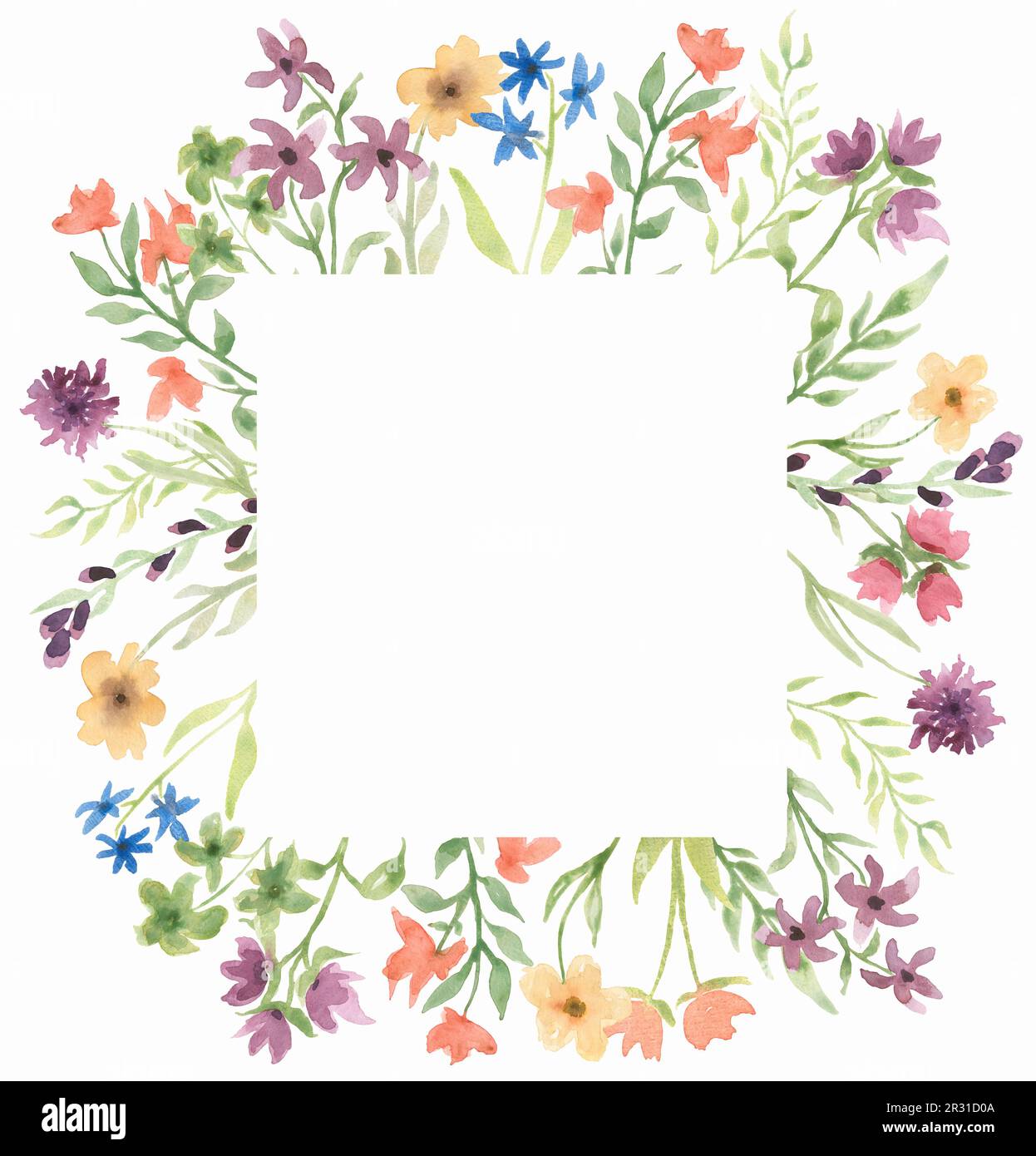 Watercolor wildflowers wreath illustration, meadow flowers frame ...