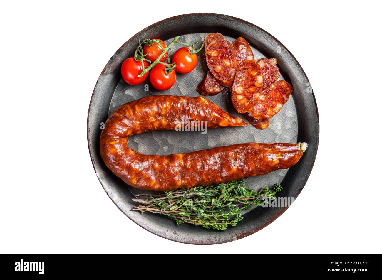 Sliced Chorizo sausage, slices of dry cured pork with herbs and spices ...