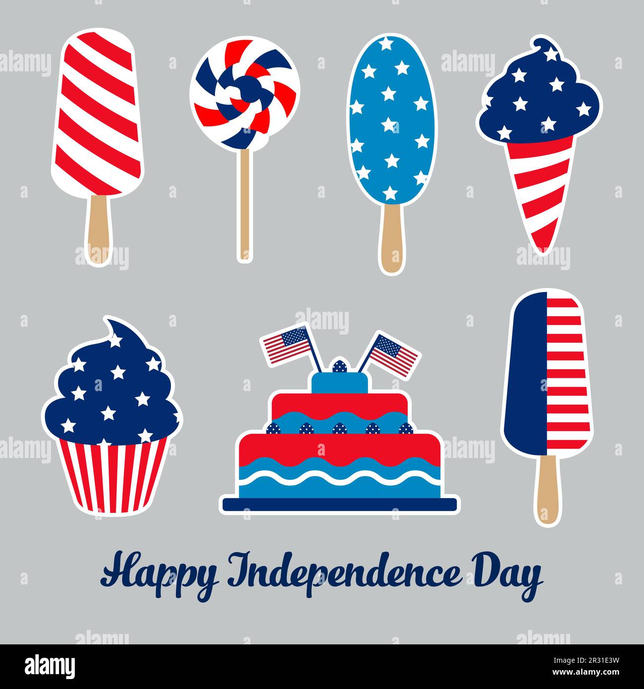 Sweet cupcakes, cake, ice cream for 4th of July USA happy independence ...